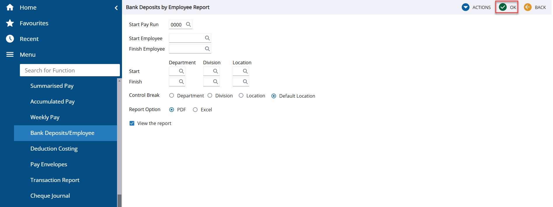 Bank Deposit/Employee | Trimble Help (beta)