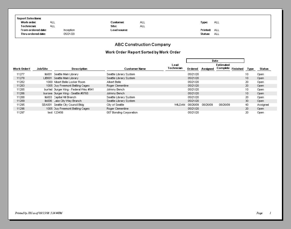 Work Order Report, Sorted by Work Order | Trimble Help (beta)