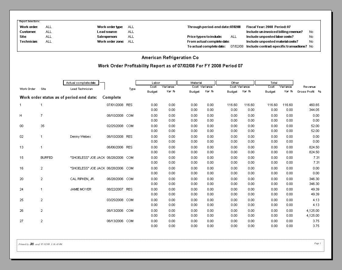 Work Order Budget Variance Report | Trimble Help (beta)
