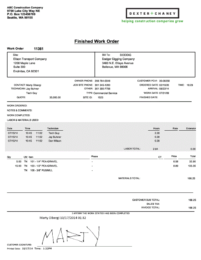 Finished Work Order Form - Sample Report | Trimble Help (beta)