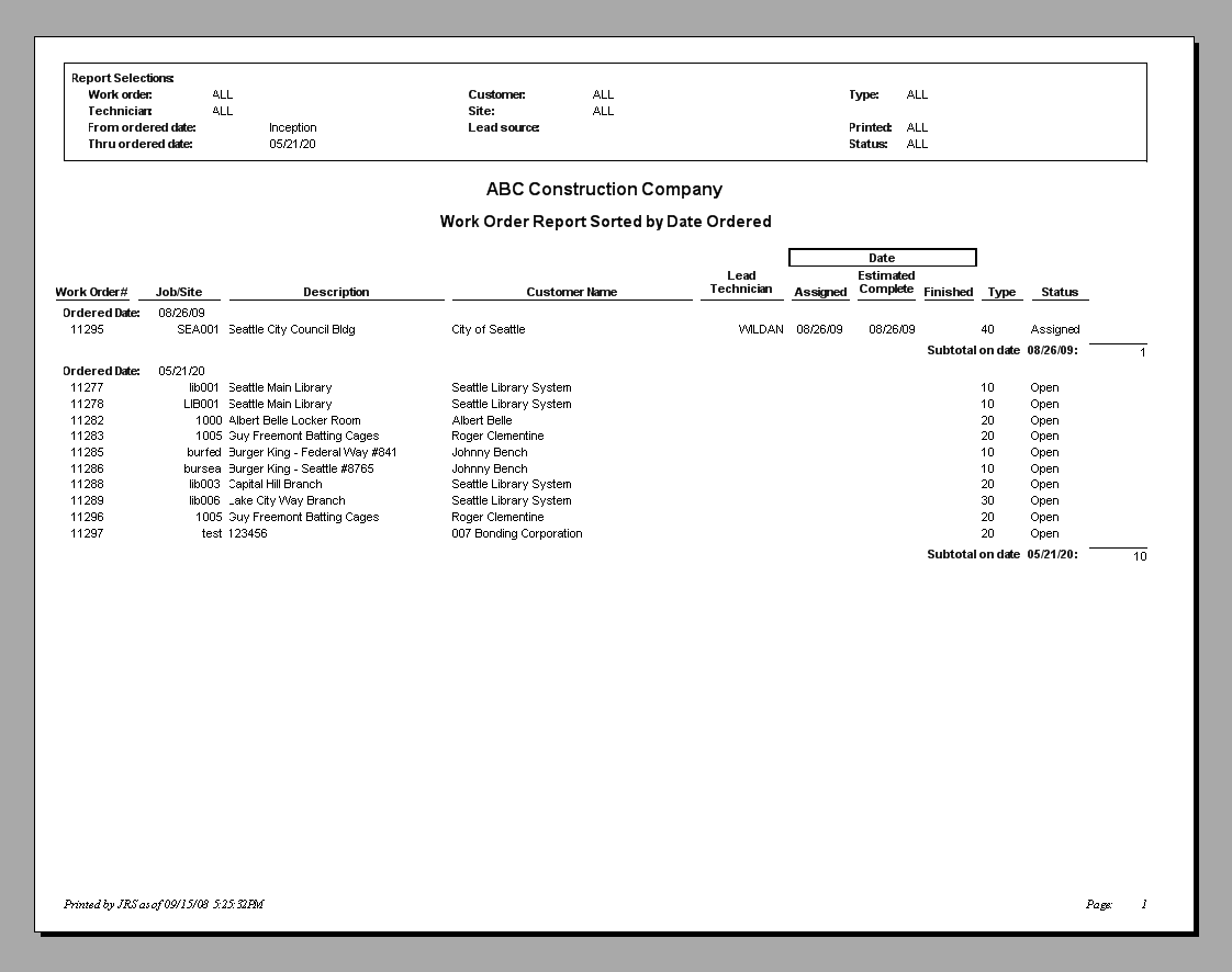 Work Order Report, Sorted by Entered date | Trimble Help (beta)