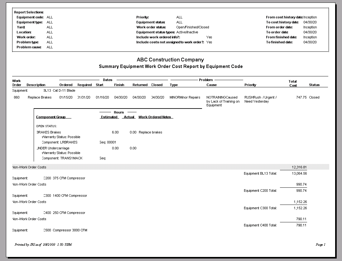 Equipment Work Order Cost Report, by Equipment Code | Trimble Help (beta)