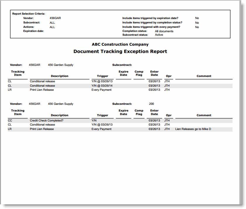 Document Tracking Exception Report, All Documents | Trimble Help (beta)